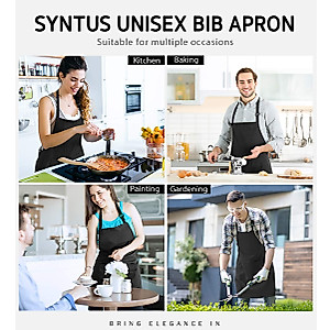 Syntus 2 Pack Adjustable Bib Apron Waterdrop Resistant with 2 Pockets Cooking Kitchen Aprons for Women Men Chef, Black