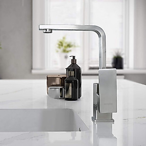 WOWOW Bar Faucets Stainless Steel Modern Bar Sink Faucet Single Hole Prep Kitchen Faucet Brushed Nickel Single Handle Lavatory Sink Faucet Mixer Small Kitchen Tap