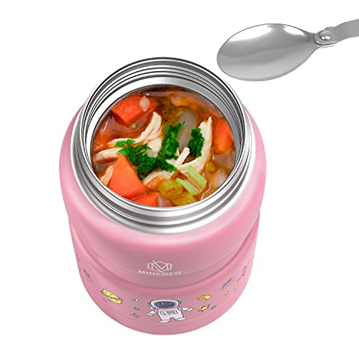 MINCOCO Insulated Food Jar Thermos for Hot Food, Lunch Container Keeps Hot/Cold, Stainless Steel Vacuum Bento Lunch Box for Kids/Adults with Spoon, 17 Ounce, Galaxy Series