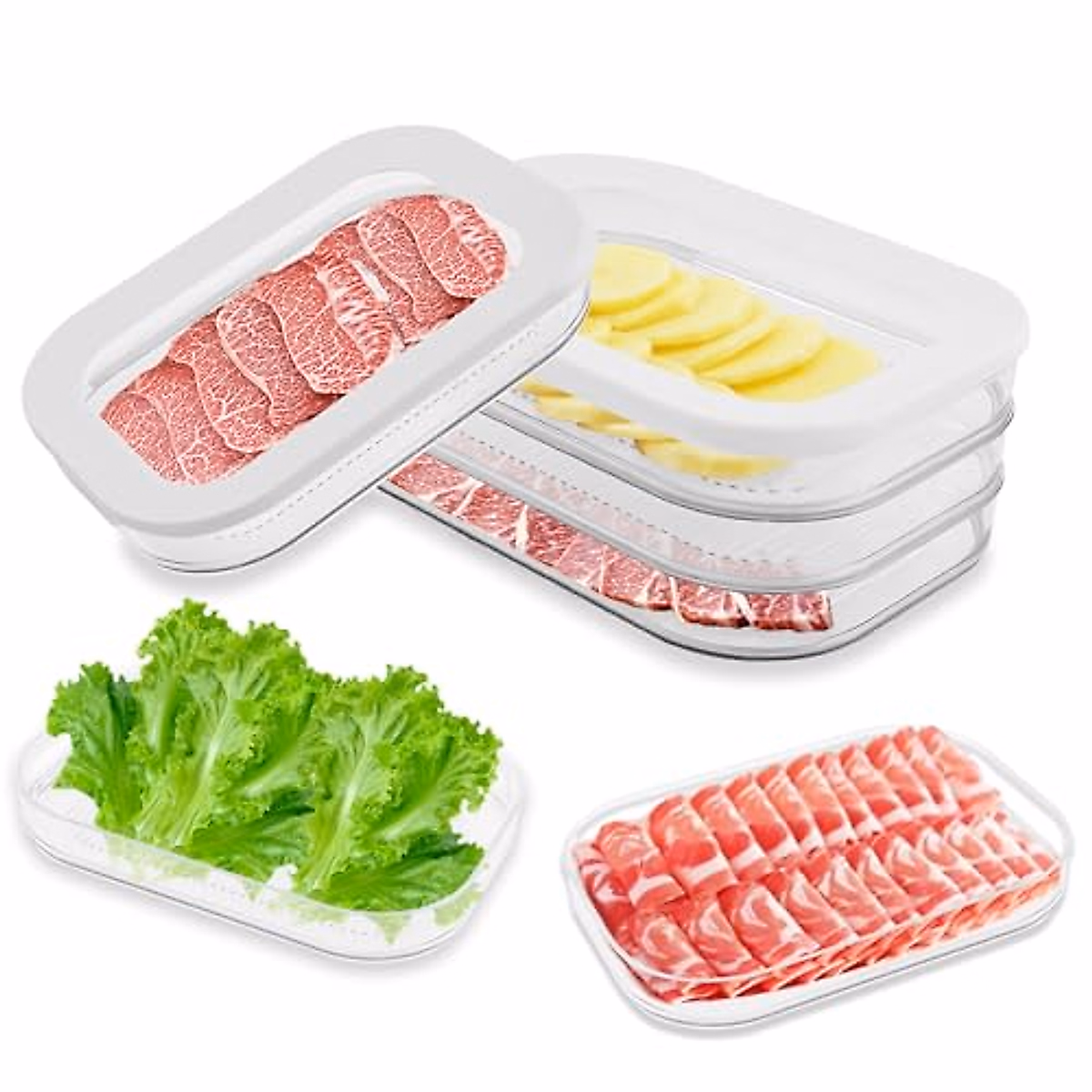 Feunu Deli Meat Container for Fridge, 3pcs BPA-Free Rectangular Lidded Box with Flip Top Lid, 18.6oz Each, 5x6 inches