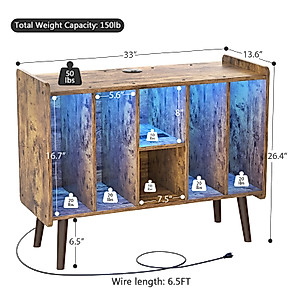 Unikito Large Record Player Stand with Vinyl Storage and LED Light, Vinyl Record Storage Cabinet with Power Outlet, Record Player Table, Turntable Stand with Wood Legs for Living Room, Bedroom, Office