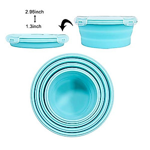 Collapsible Bowls, GLE2016 Silicone Collapsible Food Storage Containers with Lids for Camping, Round Silicone Lunch Containers, Microwave, Dishwasher and Freezer Safe (4, Blue)