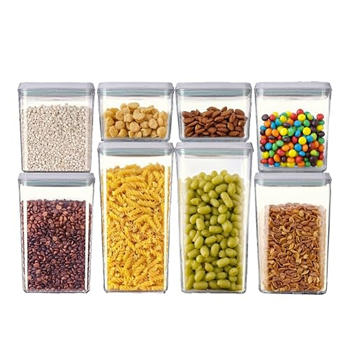 EE Airtight Food Storage Containers Set with Lids - Stackable BPA-Free Containers for Kitchen Pantry Organization, Ideal for Cereal, Snacks, Flour, Sugar, Coffee, and Spaghetti (8-piece)