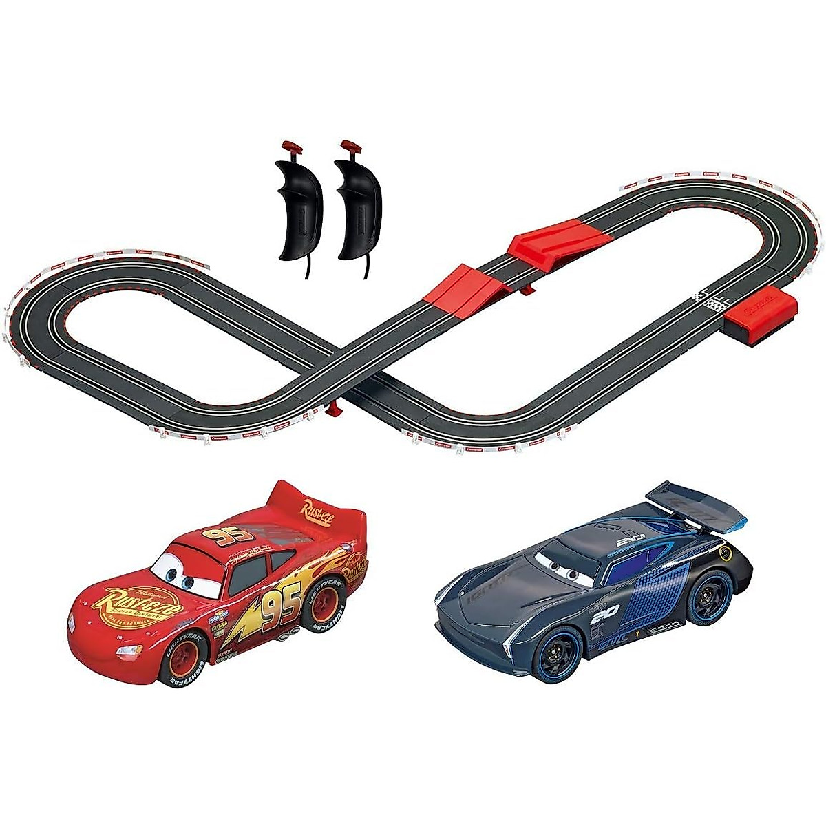 Carrera GO 63516 Official Licensed Disney Pixar Cars Battery Operated 1:43 Scale Slot Car Racing Toy Track Set with Jump Ramp Featuring Lightning McQueen and Jackson Storm for Kids Ages 5 and Up