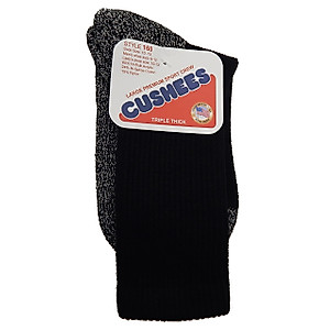 Cushees Men's BLACK Triple Thick Crew Socks (3-pack) [160] (Large)