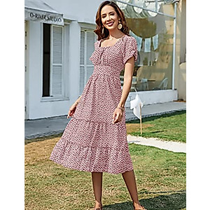 Light Pink Dress for Women Casual Floral Summer Dresses 2023 Boho Sundresses Cute Resort Wear Flowy A-Line Modest Elegant Evening Outfits (Large)