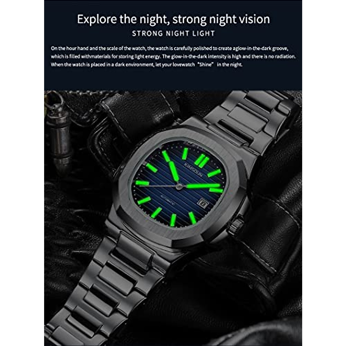 Deicicp Men's Automatic Stainless Steel Nautilus Watch, Classic Elegant Shockproof Waterproof Luminous Sapphire Crystal Analog Watch Business (Blue)