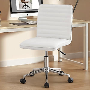 Furnimart Faux Leather Mid-Back Armless Office Desk Chair Adjustable Task Chair Home Office Chair Small Swivel Chair Dorm Chair with Smooth Casters (PU White)