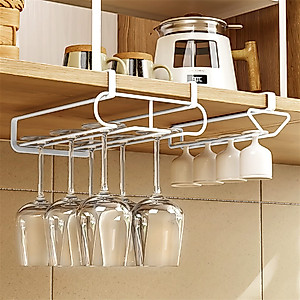 Brynnl 2 Pack Wine Glass Holder, Wine Glass Rack Under Cabinet,Punch-free Hanging Wine Glass Rack for Bar Kitchen （White）