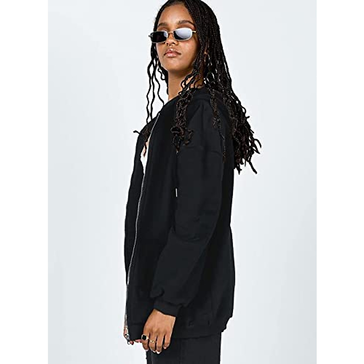 Women's Zip Up Hoodie Long Sleeve Fall Oversized Sweatshirts Casual Drawstring Y2K Hoodies Jacket With Pocket Large Black