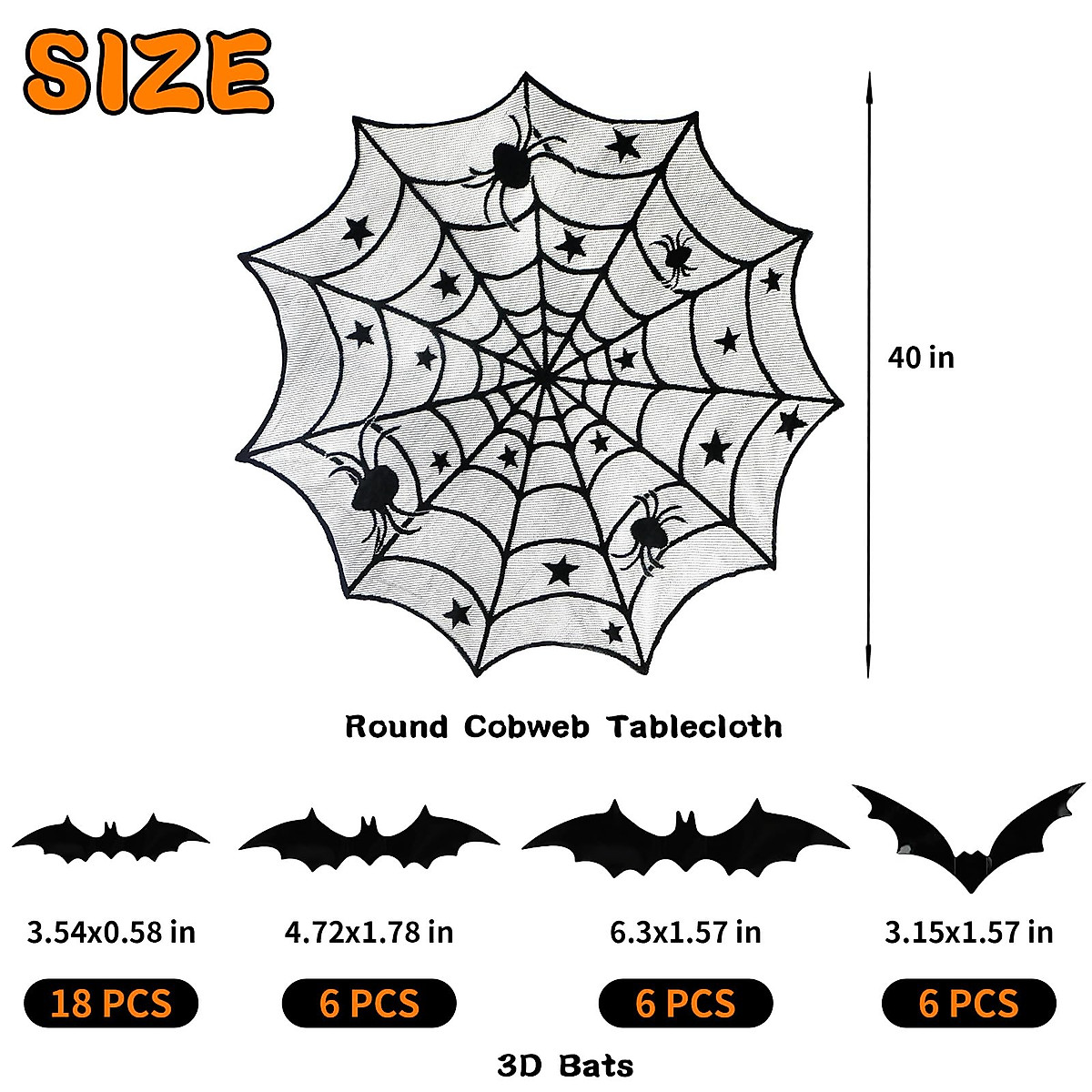 5 Pack Halloween Decorations Indoor, Halloween Mantel Decorations, Spider Web Table Runners, Round Table Cover and Cobweb Lampshade with 36pcs Scary 3D Bat Stickers for Halloween Party Decor