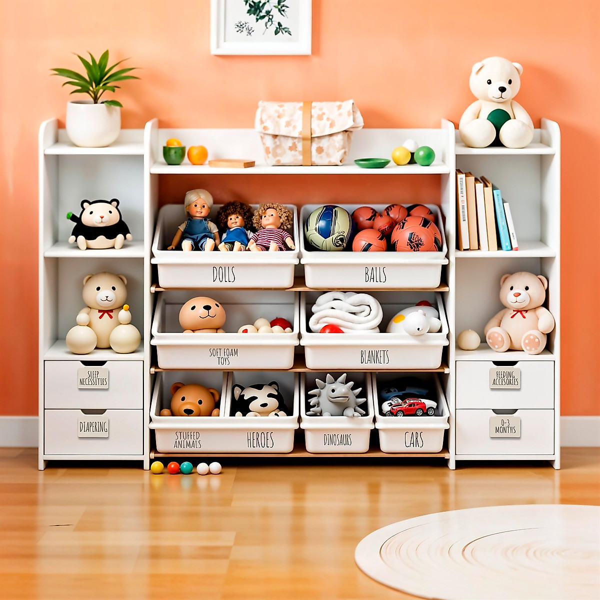 Hygge & Sage: Metal Bin Labels for Home Organization | Non-Slip Basket Labels Clip On for Storage Bins, Baskets, or Wire Racks | Includes 8 Labels, 8 Non-Slip Pads, and 1 Free Marker (Cream)