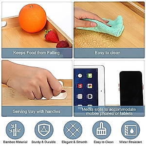 Leinuosen 2 Pcs Large Bed Tray Table with Media Slot 19.7 Inch Bamboo Breakfast Food Tray with Handles Folding Legs Portable Laptop Pad Desk TV Snack Tray for Eating, Reading, Working