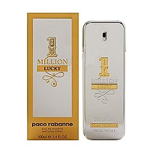 Paco Rabanne 1 Million Lucky Fragrance For Men - Earthy And Woody - Contains Notes Of Hazelnut, Greenplum And Cedar - Captivating And Addictive Warm Woods Scent - Edt Spray - 3.4 Oz