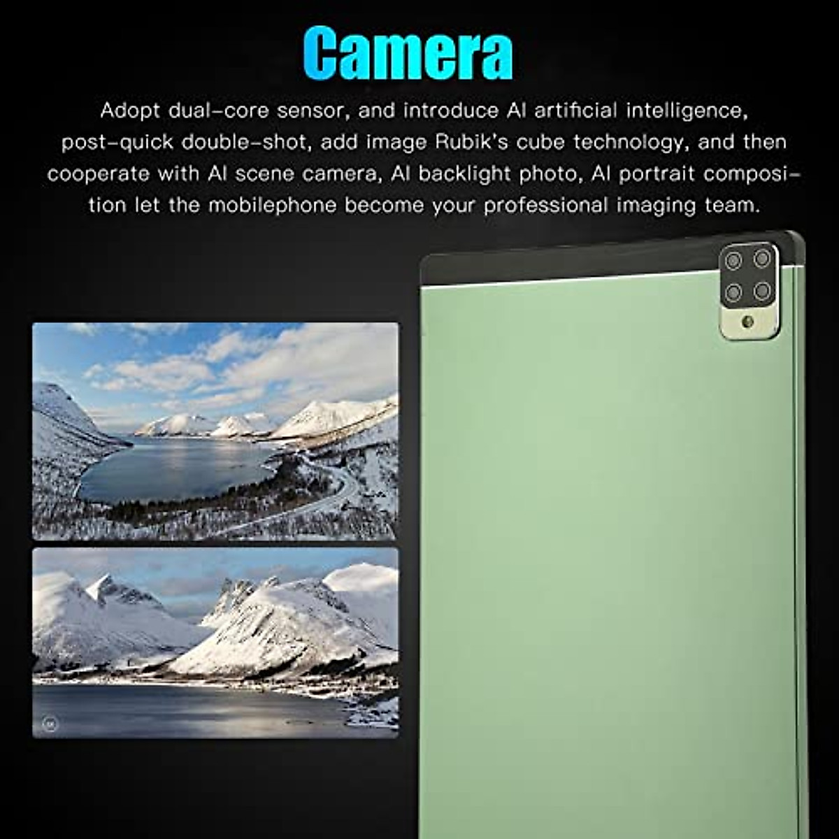 Zyyini Android 12 Tablet, 10.1in HD LCD Screen, 5G WiFi Calling Pad, Front 200w Rear 500w Dual Camera, Long Lasting Battery, 10 Cores Tablet PC 6GB 128GB(Green)