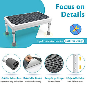 Medical Foot Stool Metal Step Platform Heavy Duty Adjustable Stepping Stool Anti Skid Bed Stairs for Adults Disability Aids Mobility Equipment Bed Step Stools for High Beds, Nursing, SUV Car - 750LBS