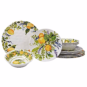 Certified International Lemon Zest 12 pc Melamine Dinnerware Set, Service for 4, Multicolor