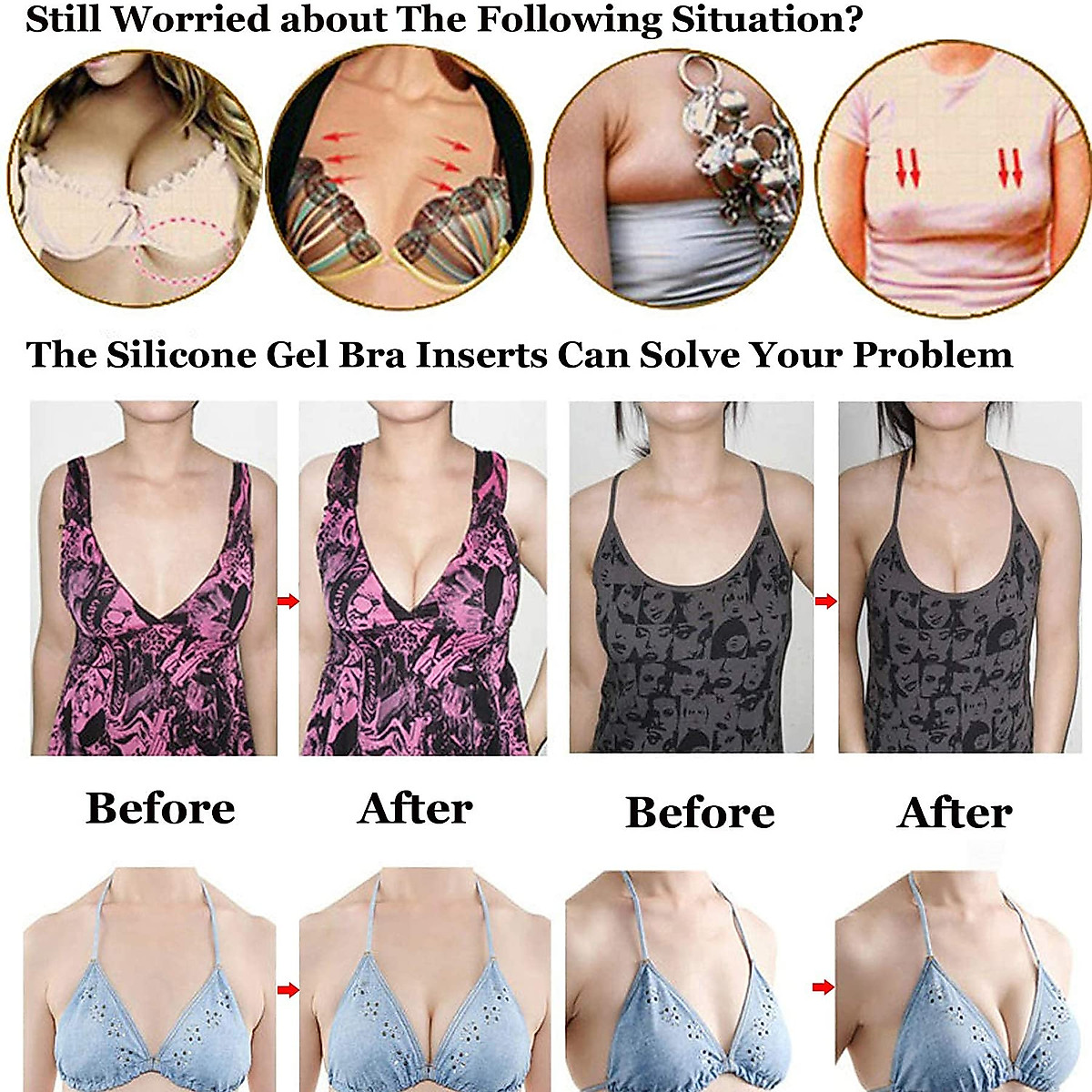 LZWIN Waterproof Silicone Bra Inserts - Push Up Breast Pads Bust Enhancers for Summer Swimsuits & Bikini (Medium (A/B Cup))