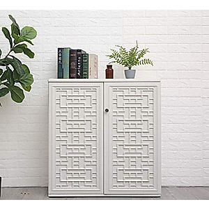 HOMSPARK Medium Resin Storage Cabinet Waterproof, 60-Gallon Indoor & Outdoor Deck Box for Garden Tools, kitchen Accessories, with 2 Laminate Shelves, (34 in. L x 15 in. W x 36 in. H, Light Beige)