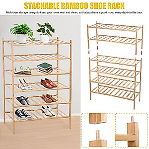 Unizooke 6-Tier Bamboo Shoe Rack for Entryway, Premium Stackable Shoe Rack Free Standing Shoe Racks for Closet Bedroom Cloakroom Study Kitchen Garden Balcony.