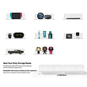 OAPRIRE Acrylic Floating Shelves Set of 2 - Damage Free Expand Wall Space - 9 Inch Adhesive Shelf for Bedroom, Bathroom, Kitchen, Shelves for Wall Decor with Cable Clips (Frosted)