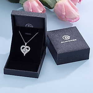 BlingGem Necklaces for Women Sterling Silver Personalized Heart Pendant Necklace with 2 Customized Birthstones 5A Cubic Zirconia I Love You Always and Forever Gift for Women Mom Wife