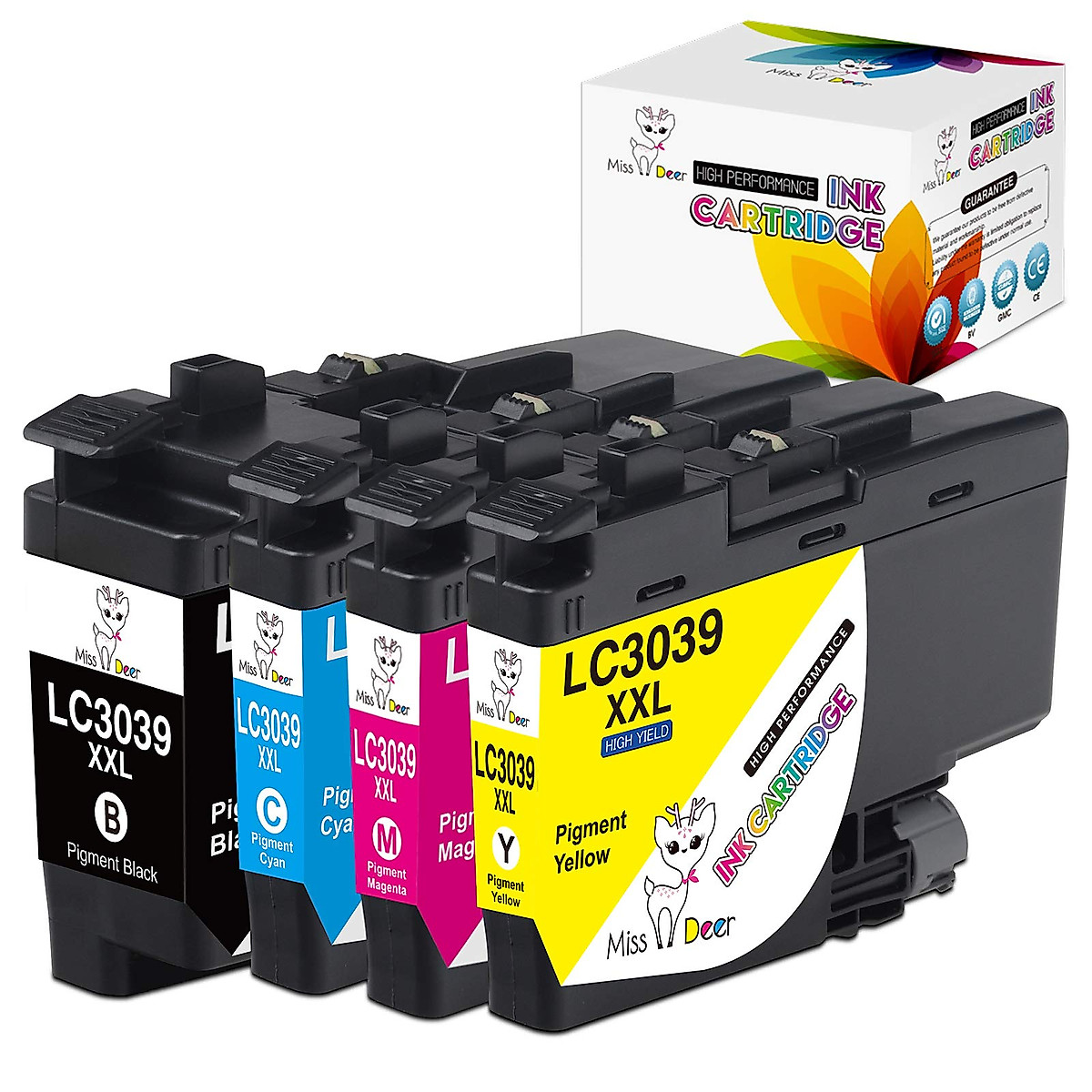 Miss Deer LC3039 LC3039XXL Ink Cartridges Replacement for Brother LC3039 XXL LC-3039BK LC3037 LC3037BK,Work for Brother MFC-J5945DW MFC-J6945DW MFC-J5845DW MFC-J6545DW(4 Pack)