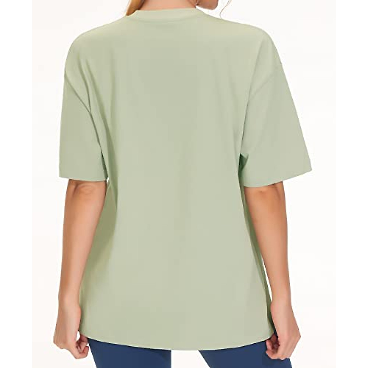 THE GYM PEOPLE Women's Oversized T Shirts Summer Casual Crewneck Short Sleeve Cotton Basic Tee Tops Light Green