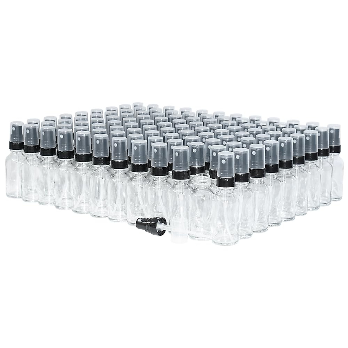 GlassBottleOutlet (Pack of 108) 1 oz. Clear Boston Round with Black Fine-Mist Sprayer