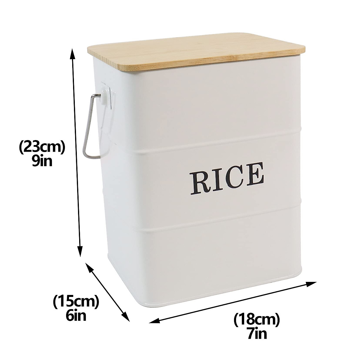 Gdfjiy Rice Container Metal Rice Storage Bin, Rice Storage Box with Airtight Bamboo Lid & Scoop, Food Storage Container for Rice Flour Soybean Grain Cereal (Cream White)
