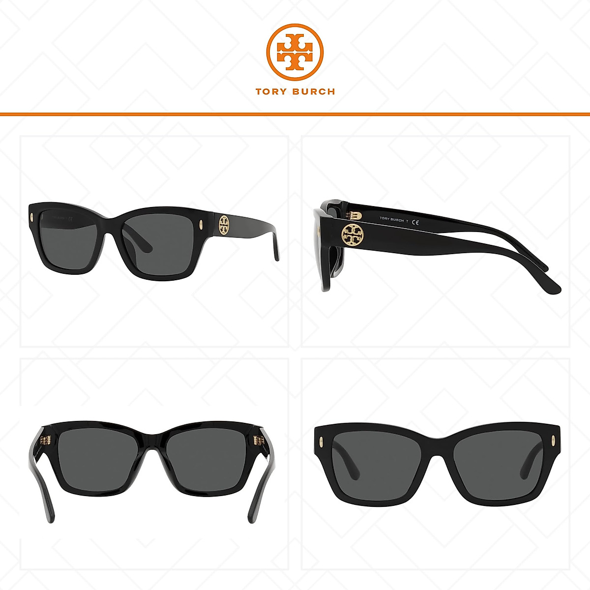 Tory Burch TY7167 170987 53MM Black/Grey Solid Rectangular Sunglasses for Women + BUNDLE With Designer iWear Eyewear Kit
