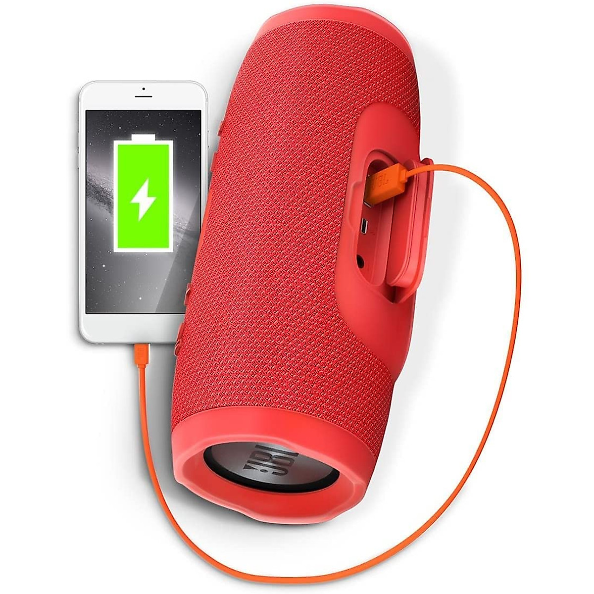 JBL Charge 3 Waterproof Portable Bluetooth Speaker, includes Microfiber Cleaning Cloth - Red