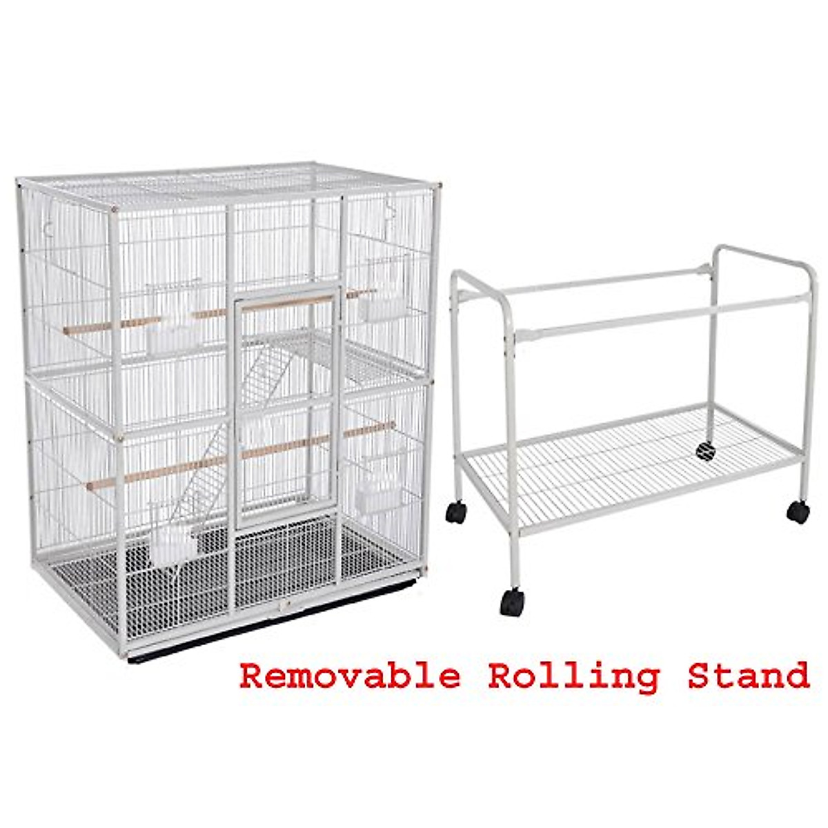 Large Wrought Iron 3 Levels Ferret Chinchilla Sugar Glider Small Animal Cage with 1/2" Wire Cross Shelves & Ladders with Removable Rolling Stand *White Vein*