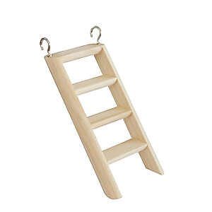Natural Wood Ladder Toy with Hooks Climbing Bridge for Ferrets Chinchillas Small Rabbits Easy Connection to Wire Cage Hamster Ladder Toys