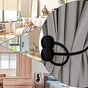 Aosivm Magnetic Curtain tiebacks,Curtain tie Backs,tiebacks for Drapes or Curtains Elegant Decorative Home Bedroom Office (Black, 2)