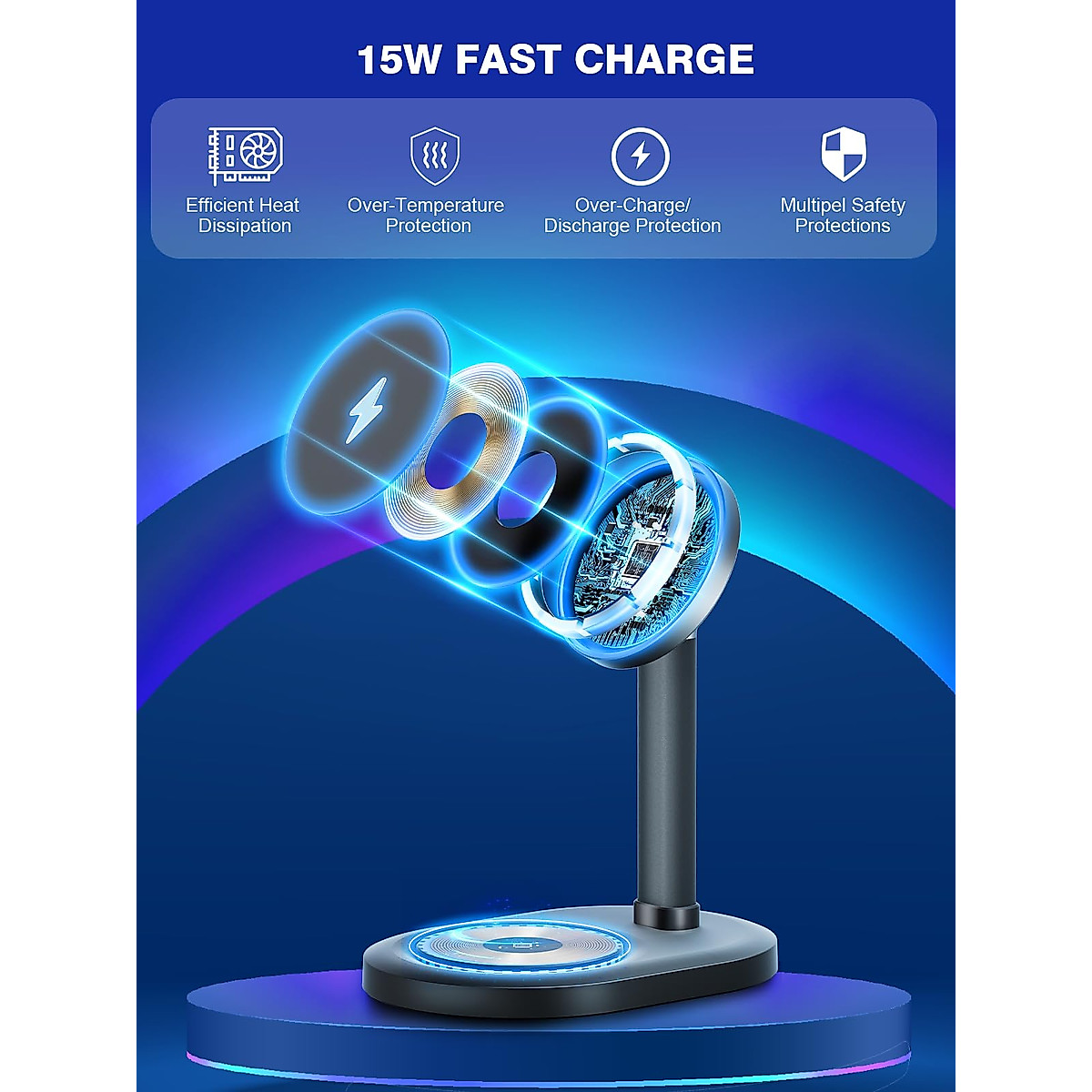 2 in 1 Magnetic Wireless Charger, 15W Fast Charging Mag-Safe Charger Stand for iPhone 15/14/13/12 Series, Wireless Charging Station for AirPods 3/Pro/2 (with QC3.0 Adapter)