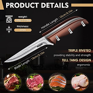 Huusk 5 Inch Boning Knife for Meat, High Carbon Steel Hand Forged Full Tang Sharp Japanese Deboning Knife, Premium Outdoor Kitchen Knife for Poultry Chicken,BBQ,Father's Day Christmas Gift