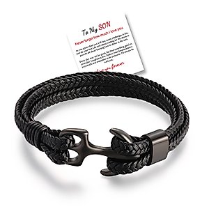 Yumikoo To My Son Bracelet Leather Stainless Anchor Bracelet From Mom Dad