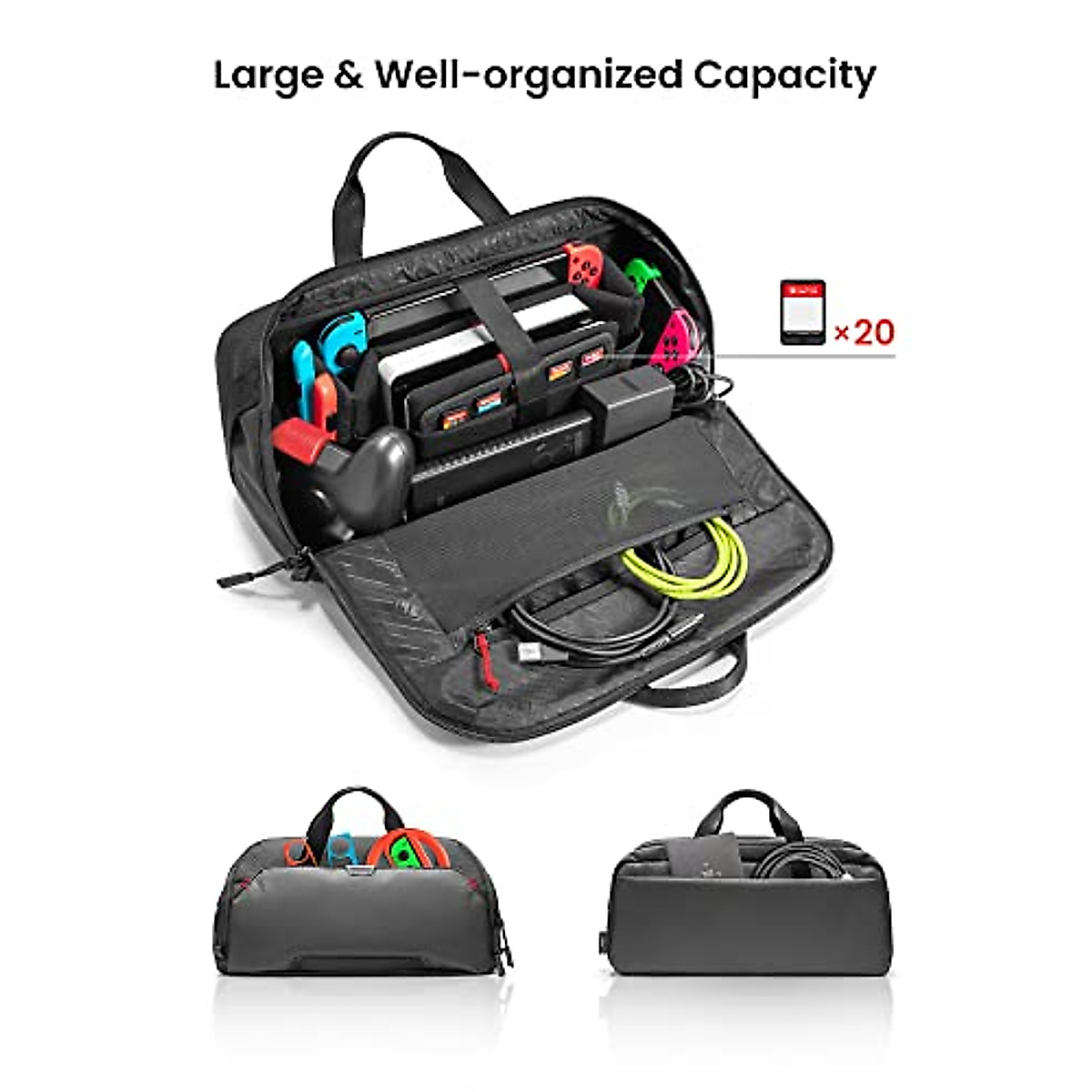 tomtoc Carrying Bag for Nintendo Switch OLED & Nintendo Switch, Protective Large Capacity Travel Storage Pouch for Switch Console, Dock, Pro Controller and More Accessories, Black