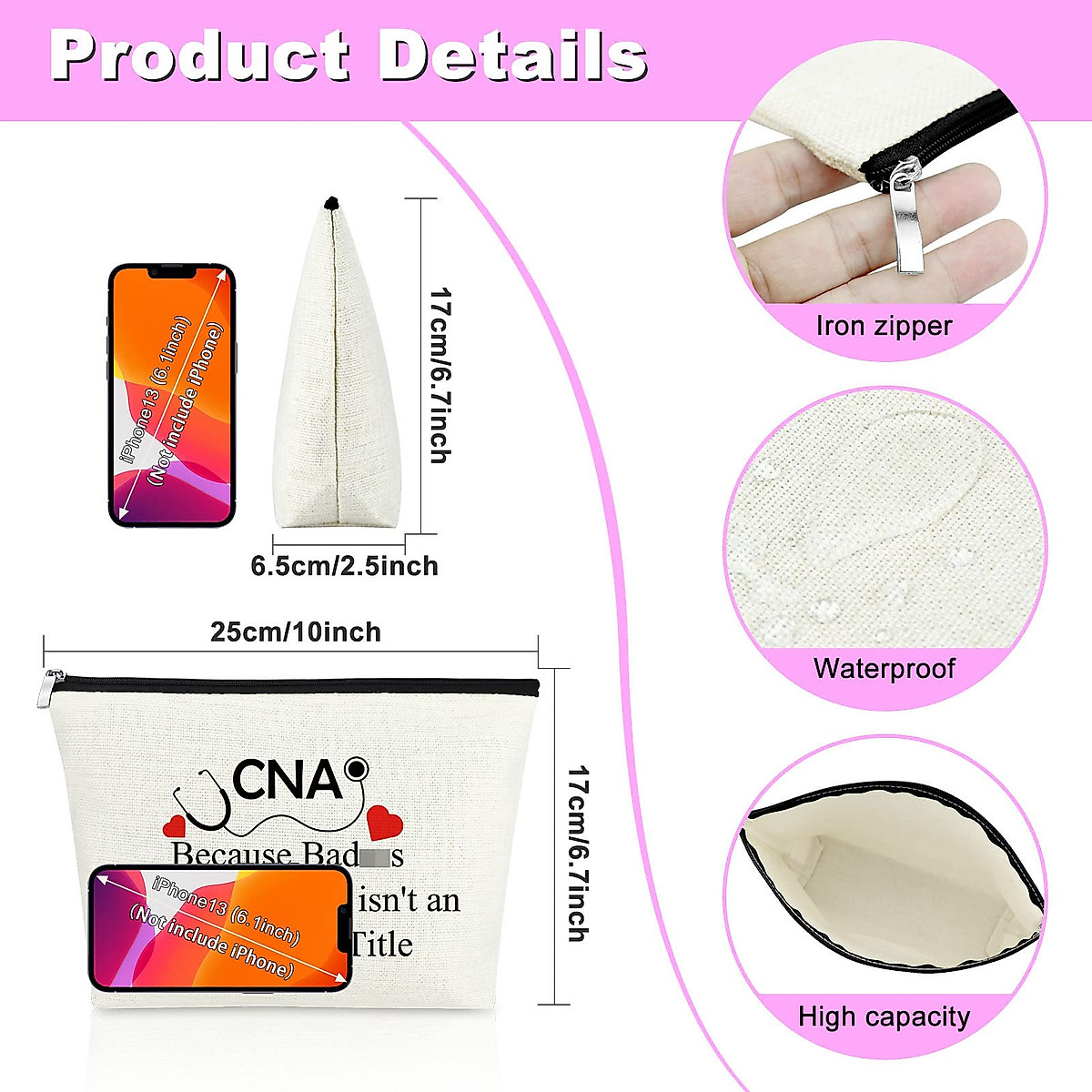 CNA Gift Certified Nursing Assistant Gifts Makeup Cosmetic Bag Gifts for CNA CNA Week Gifts Medical Graduation Appreciation Gift for Women Thank You Gift Retirement Birthday Gift Travel Makeup Pouch