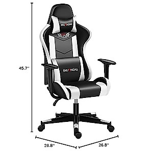 shuanghu Gaming Chair Office Chair Ergonomic PC Computer Chair with Reclining Racing Chair with Headrest and Lumbar Support Gaming Chair for Adults Teens Desk Chair (Black+ White)