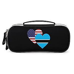 Botswana American Heart Flag Printed Pencil Case Bag Stationery Pouch with Handle Portable Makeup Bag Desk Organizer