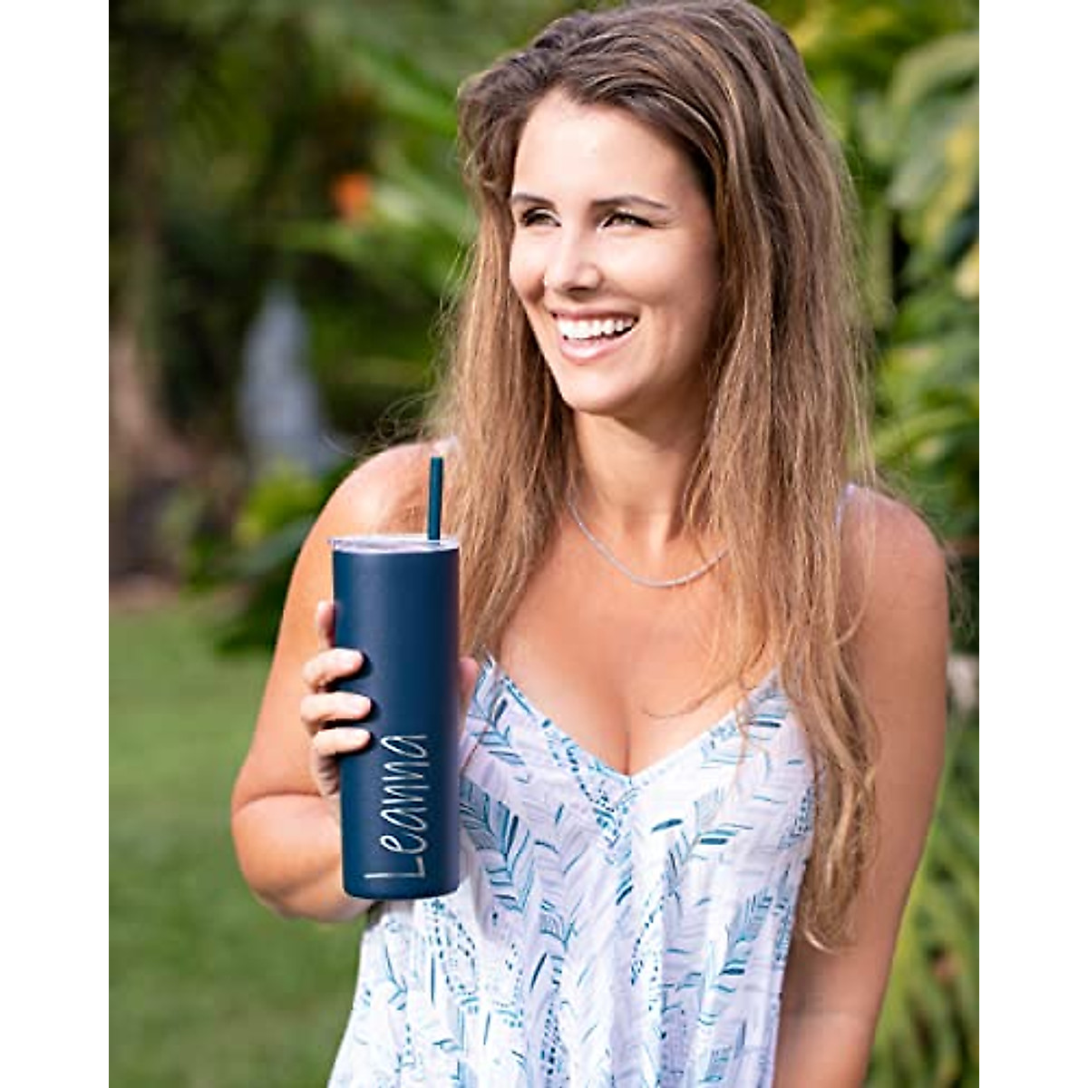 AVITO Personalized Tumbler - Laser Engraved - 20 oz Stainless Steel Skinny Tumbler - Includes Straw and Lid - Vacuum Insulated - Personalized Gift for Bridal Party, Birthday, Teacher Gift