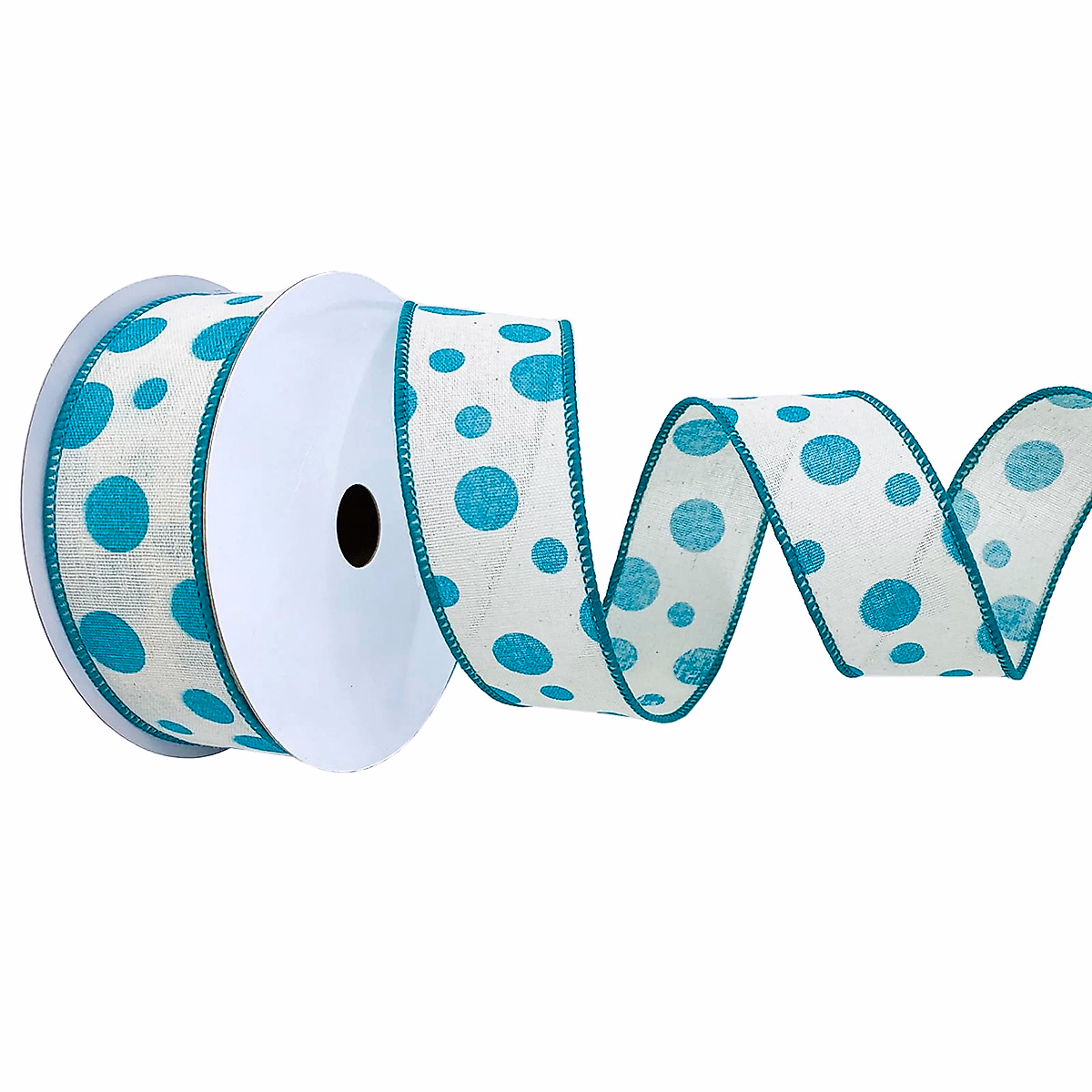 Morex Ribbon Wired Linen Bubble Dots Ribbon, 1.5 inches by 10 Yards, Teal, 7578.40/10-342