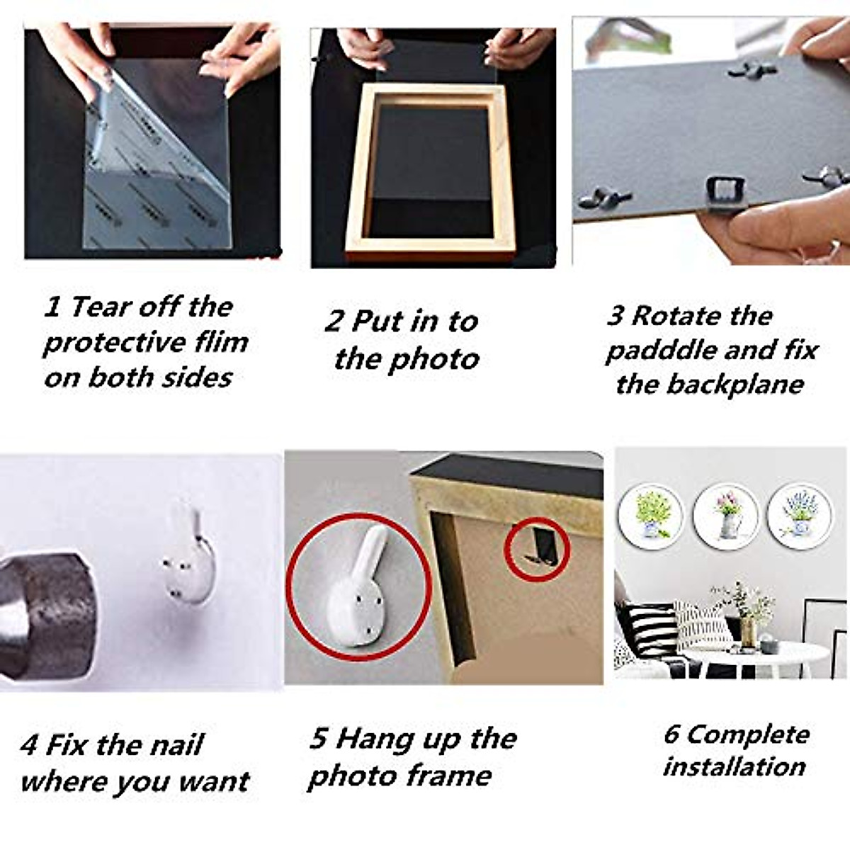 alblinsy Round Photo Frame Wooden Wall Hanging Picture Frames for Home Office Wall Decor (Black, 10 inch)