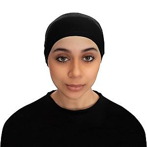 TheHijabStore.com Jersey Bonnet Caps Under Scarf Head Wraps for Women Turban Hat with Tie-Back Closure Black
