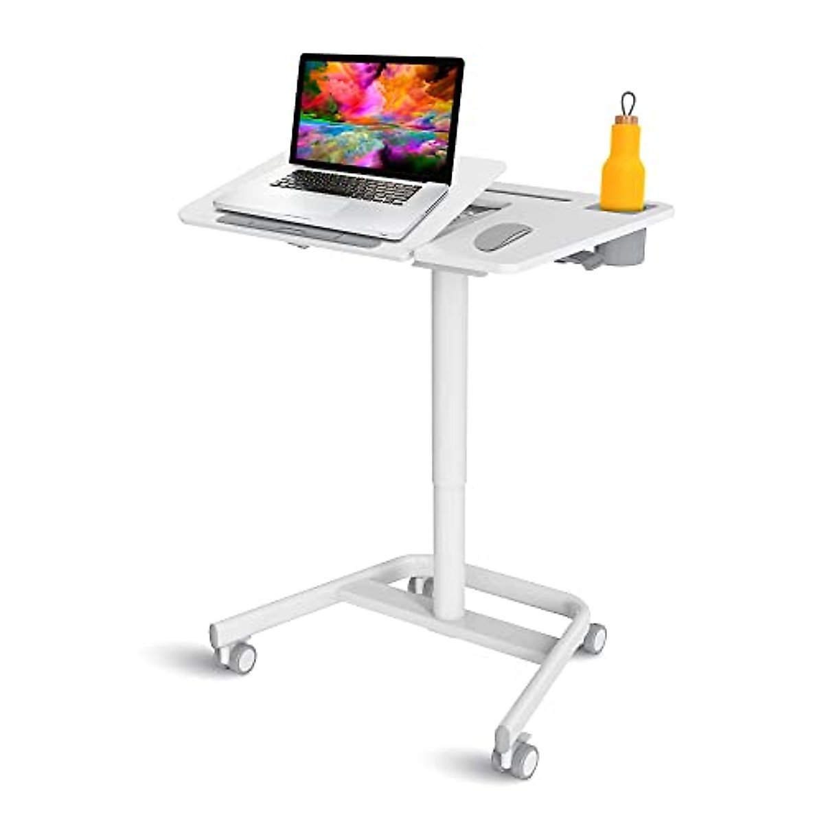 Mobile Adjustable Height Standing Desk - Rolling Laptop Desk Pneumatic Height Adjustable - Portable Workstation Computer Table Stand - Mini Standing Desk for Small Office Spaces
