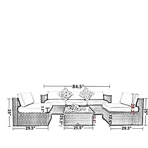 MFSTUDIO 6 Piece Patio Rattan Furniture Set Outdoor Wicker Sectional Sofa Conversation Set,Navy Blue Cushions