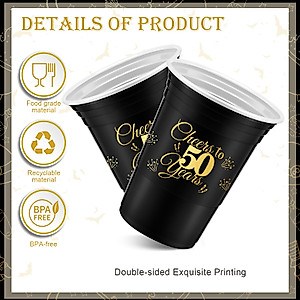 Mifoci 100 Pack Cheers to 40 50 60 70 Years Birthday Cups 16 oz Disposable Party Cups Decorations for Birthday Party Favors Men Women Wedding Anniversary Supplies(50th)
