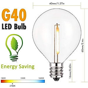 25 Pack G40 LED Replacement Bulb E12 Screw Base LED Globe Light Bulbs for Patio String Lights, Equivalent to 0.6-Watt Clear Light Bulbs
